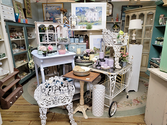 A shabby-chic wonderland where white ironwork and pastel accents create the perfect backdrop for your next social media humble-brag.