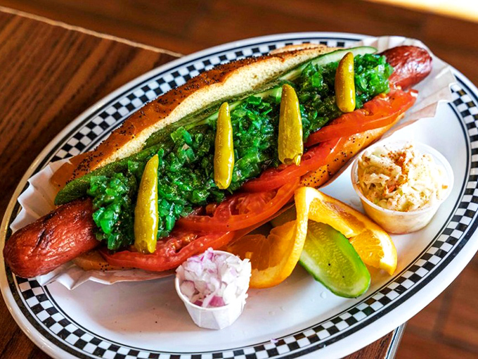 This isn't just a hot dog&mdash;it's a Chicago diplomat visiting Florida, dressed in its finest pickle spear and sport peppers.