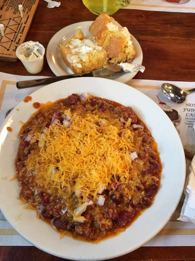 Homemade chili crowned with a snowcap of cheddar. The kind of hearty meal that makes Pennsylvania winters almost bearable.