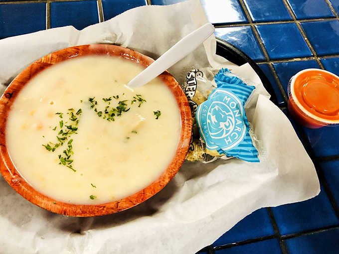 Clam chowder that could make a New Englander homesick. Creamy, hearty, and studded with tender clams &ndash; comfort in a wooden bowl.