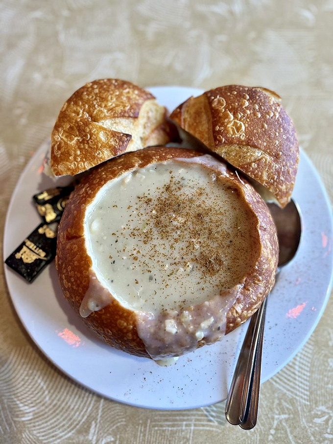 Not just clam chowder&mdash;a sourdough bread bowl of creamy coastal comfort that makes rainy days something to look forward to.