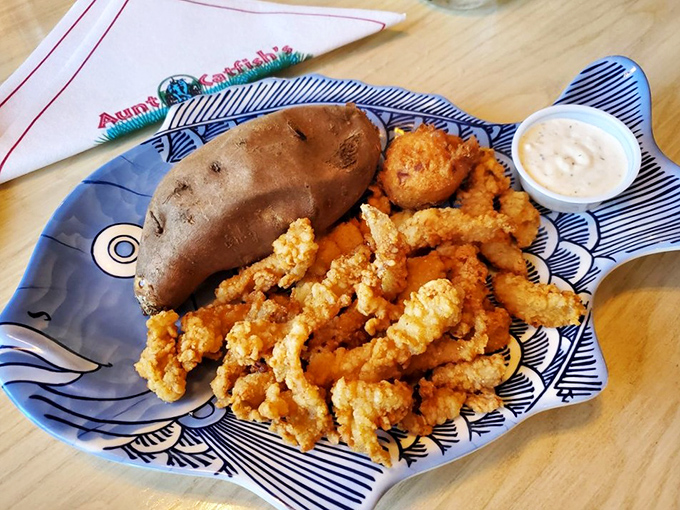 Crispy clam strips that deliver ocean-fresh flavor in every single golden, crunchy bite you take.