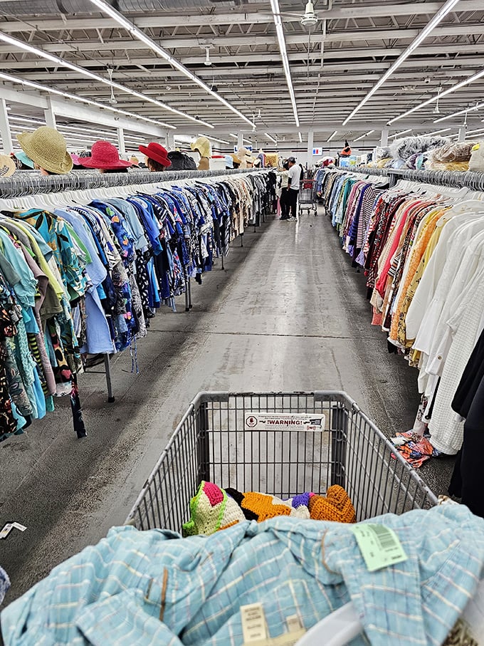 Racks upon racks of Hawaiian shirts, business casual, and everything in between. The perfect hunting ground for vintage-loving fashionistas and costume party attendees alike.