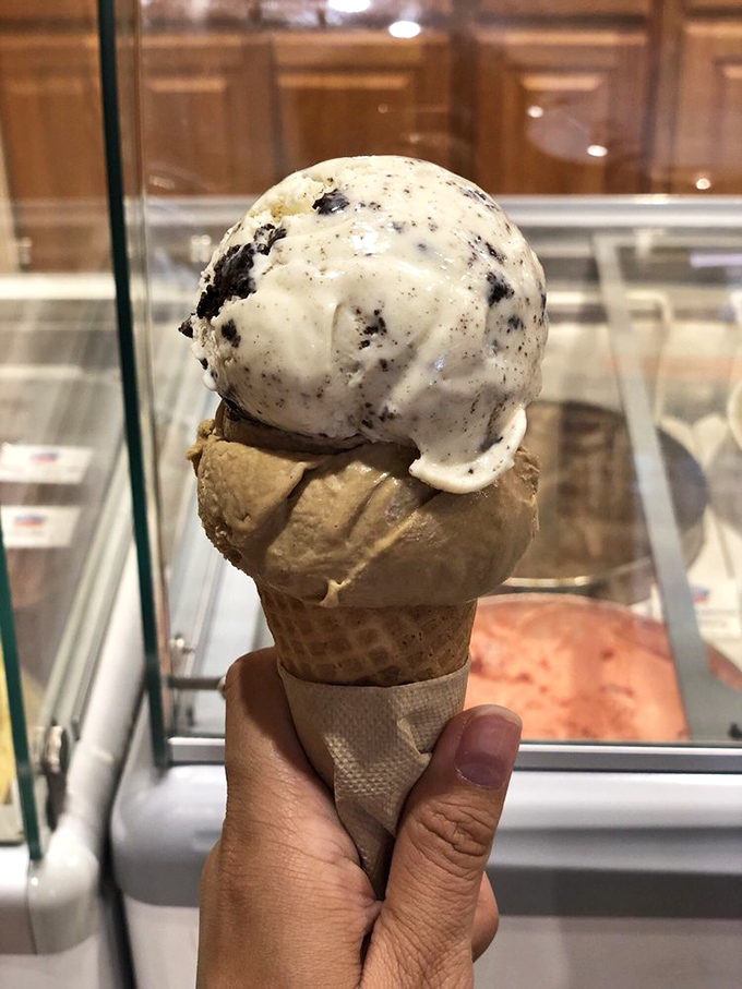 Ice cream architecture at its finest. Cookies and cream balancing atop coffee creates the dessert equivalent of Zion's delicate rock formations.