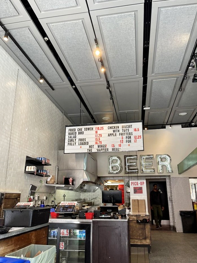 Behind every great chicken sandwich is a kitchen with a giant "BEER" sign. Coincidence? I think not.