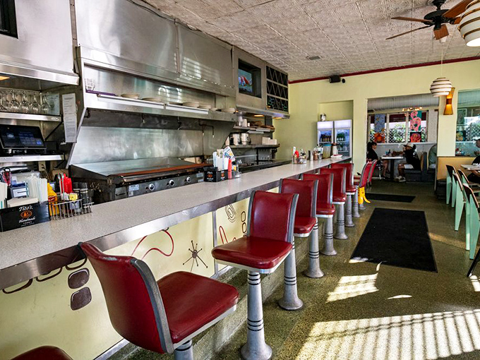 Counter culture at its finest. These red swivel stools have probably witnessed more local gossip and food epiphanies than any therapist in town.