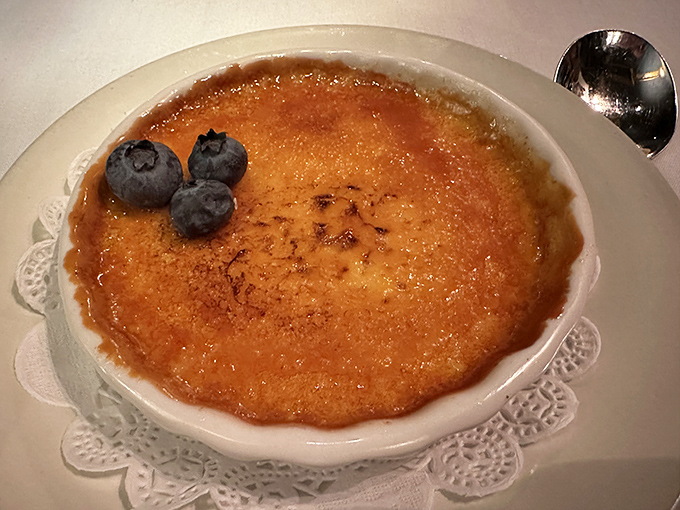 Cr&egrave;me br&ucirc;l&eacute;e with that perfect glass-like sugar crust&mdash;tap it with your spoon and feel like the sophisticated dessert vandal you are.