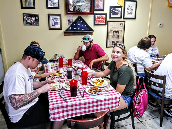 The universal expression of breakfast satisfaction: that quiet moment when everyone at the table is too busy eating to talk.