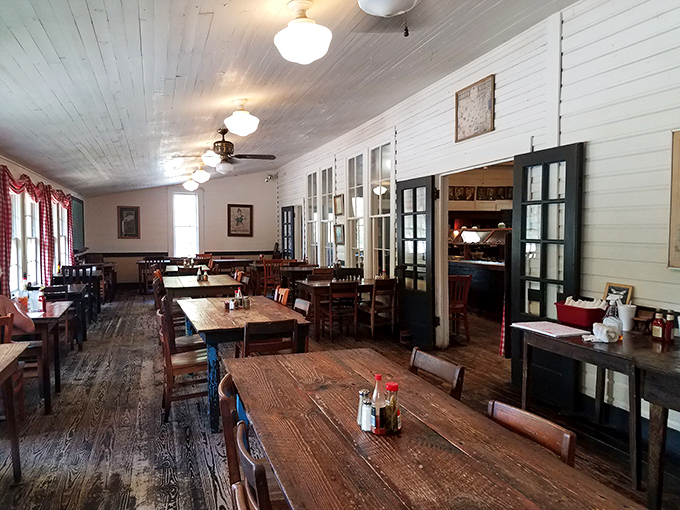 Simple wooden tables and chairs that have hosted thousands of conversations, celebrations, and food comas over decades of faithful service.