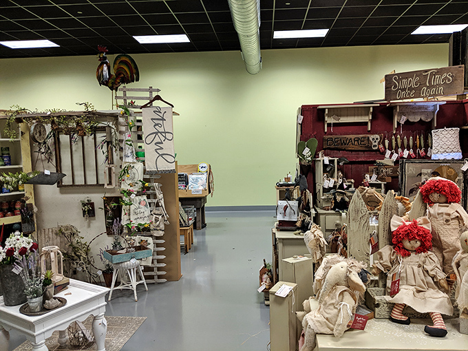 "Simple Times" indeed—these handcrafted dolls and country decor harken back to an era before screens dominated our attention.