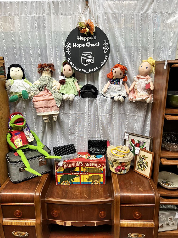 Heppa's Hope Chest dolls lined up like a committee deciding whether you're worthy of their childhood magic.