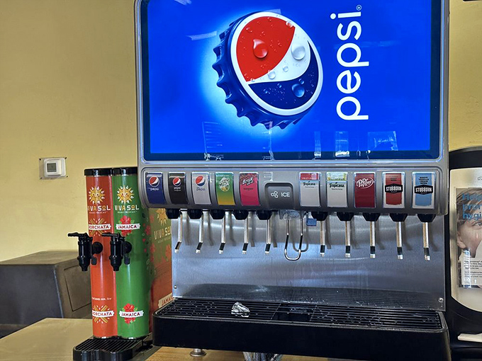 The drink station stands ready to help you extinguish the pleasant heat of authentic Mexican spices.