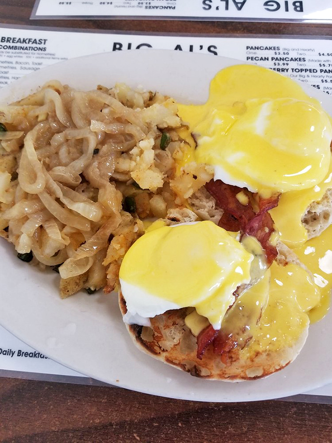 Eggs Benedict that puts the "heaven" in breakfast&mdash;hollandaise cascading down like a yellow waterfall of buttery bliss.