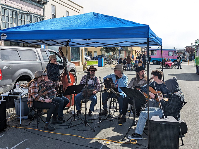 Street musicians turn downtown into an impromptu concert hall, proving Fort Bragg's soundtrack is as authentic as its scenery.