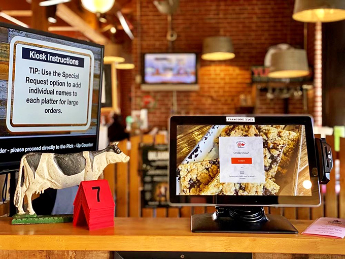Modern efficiency meets old-school barbecue&mdash;the digital ordering kiosk stands ready, though nothing about the food is remotely automated.