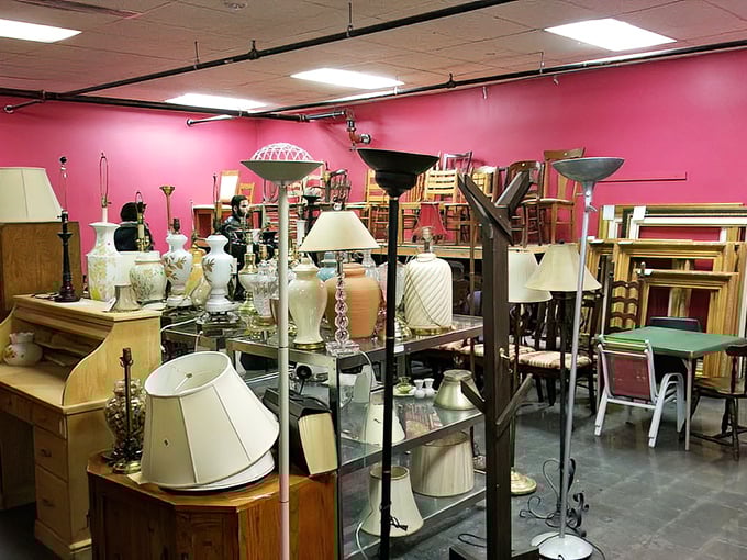 A forest of floor lamps stands ready for adoption, each one promising to brighten both your living room and your budget.