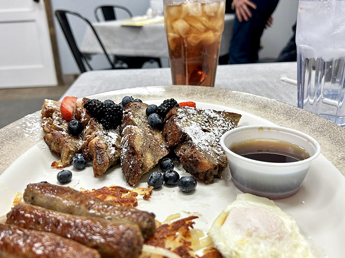 French toast elevated to art form&mdash;berries and powdered sugar transform ordinary bread into a breakfast that's worth setting an alarm for.