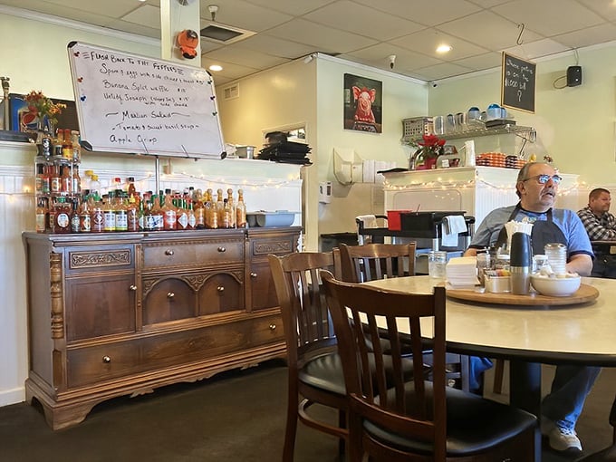 Antique furniture meets modern dining in this cozy corner. Every breakfast spot needs that perfect blend of character and comfort.