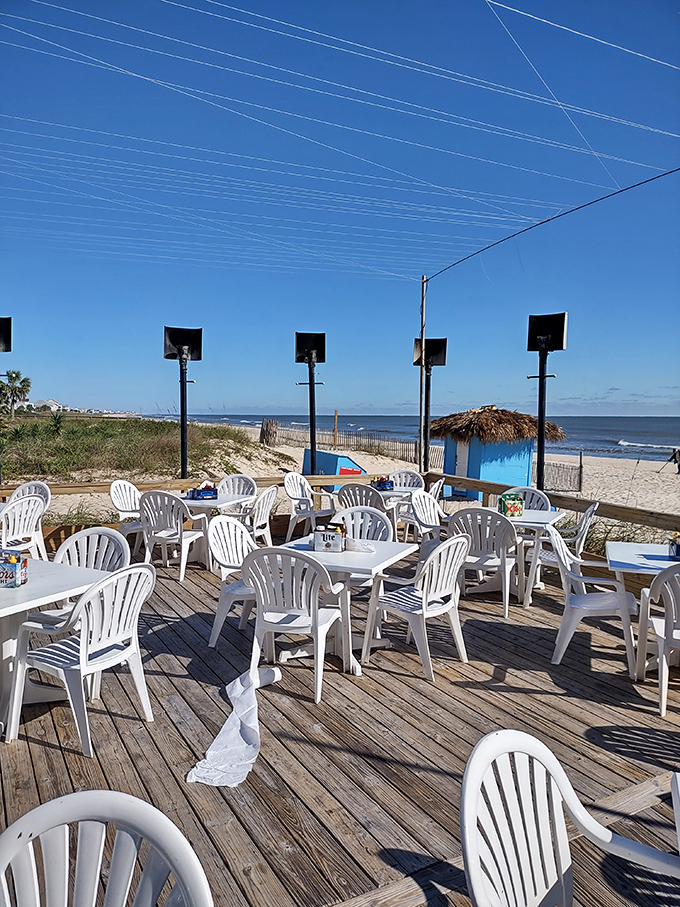Oceanfront dining where the soundtrack is waves crashing and the dress code is "whatever sand didn't stick to you."