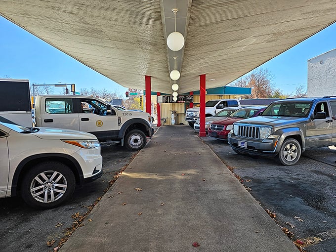 The drive-in section: where your car becomes a dining room and every parking spot tells a story.