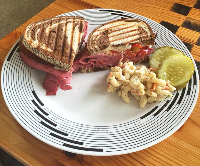 Pastrami panini that would make New York delis nervous. Those grill marks aren't just for show&mdash;they're flavor tattoos on perfectly toasted bread.