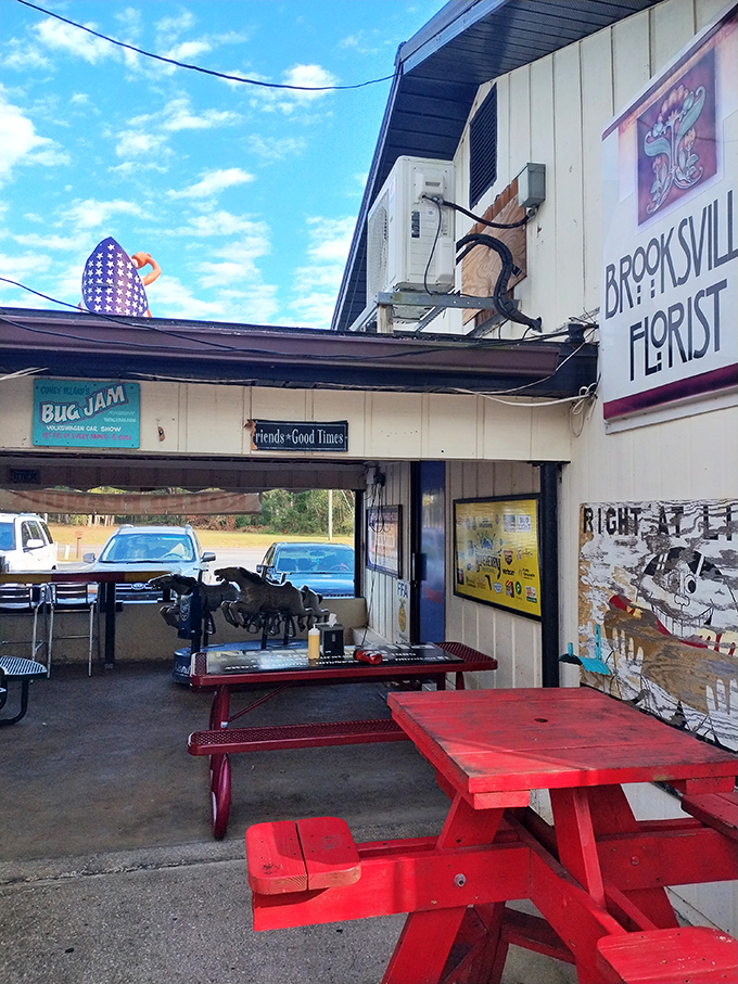 Florida dining at its most authentic &ndash; picnic tables under an open-air shelter where the breeze carries conversations between strangers.