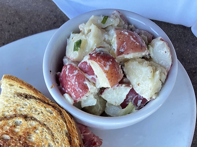 The star of the show&mdash;German potato salad that strikes the perfect balance between tangy, savory, and somehow soul-restoring.