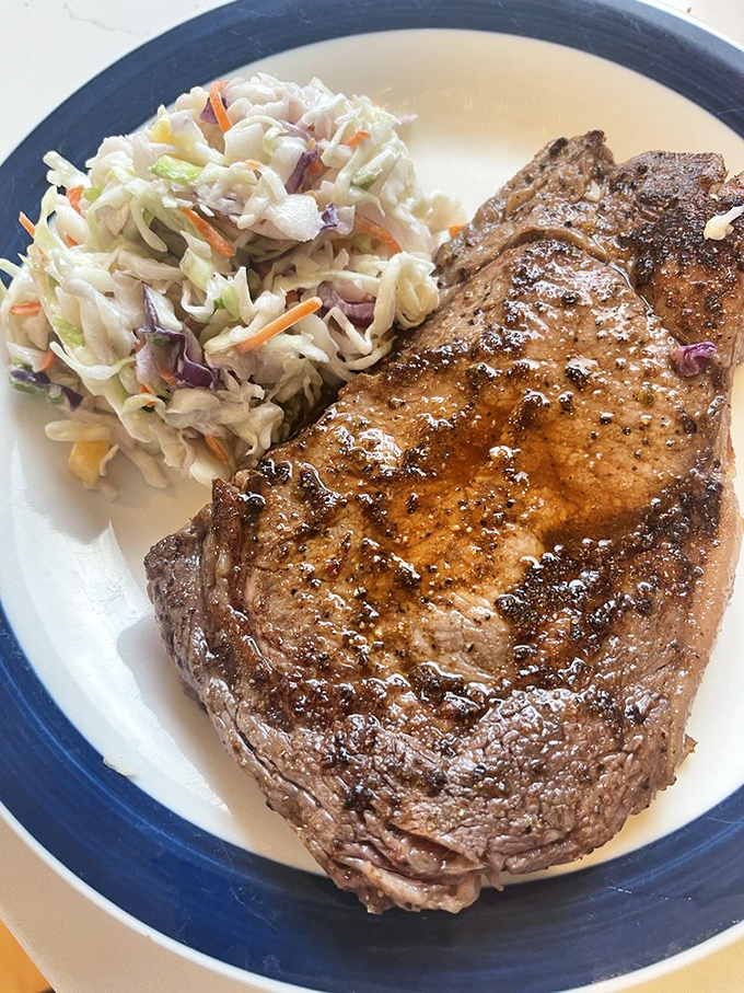 A steak that could make even the most devoted seafood lover temporarily question their life choices. That char! That juiciness!