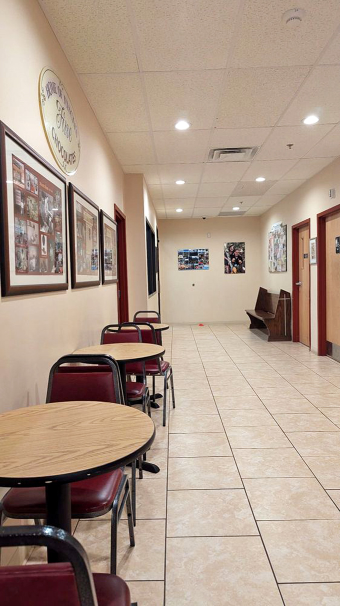 Simple seating areas invite chocolate contemplation&mdash;because some flavor revelations require a moment of seated reflection.