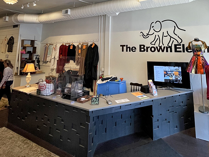 Command central for this treasure-filled operation. The elephant logo reminds shoppers that their purchases support Howard Brown Health's vital community services.