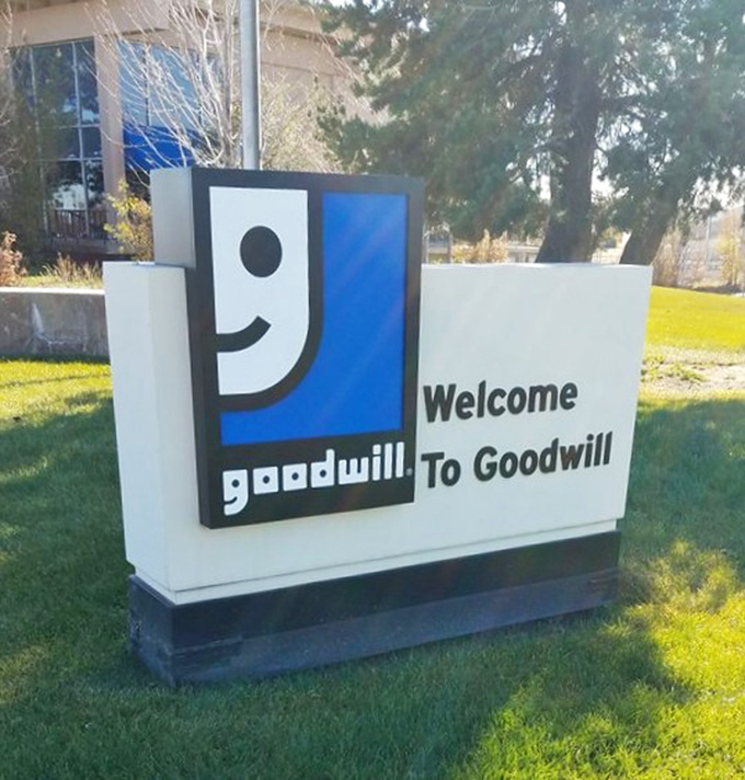 The smiling logo says it all&mdash;doing good while scoring great deals. Thrift karma is real, and it starts right here.