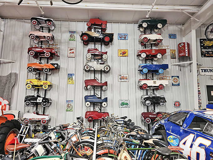 This wall of vintage pedal cars showcases childhood dreams from across generations &ndash; proving some toys are too special to outgrow.