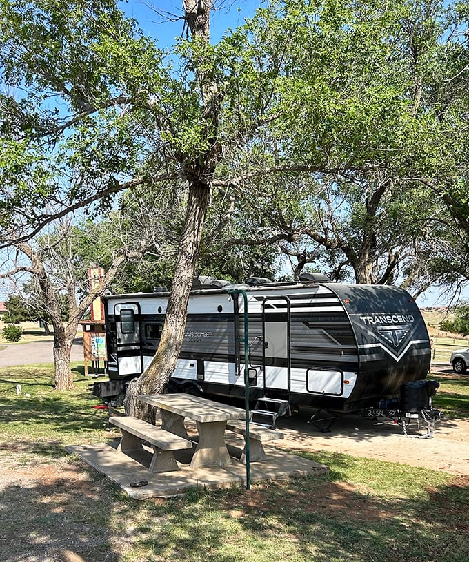 Glamping meets geology at the campground. Modern comforts nestled among ancient trees provide the perfect base camp for cavern adventures.