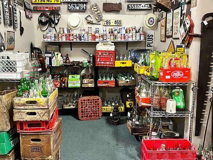 License plates and vintage bottles create a man-cave paradise&mdash;proof that one generation's recycling is another's treasure trove. 