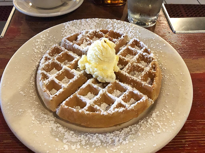 This waffle arrives with the confidence of someone who knows they're about to make your morning infinitely better.