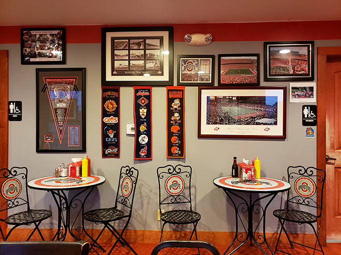 Not just decoration&mdash;a shrine to Buckeye Nation. These bistro tables have witnessed more game day celebrations than most stadiums.