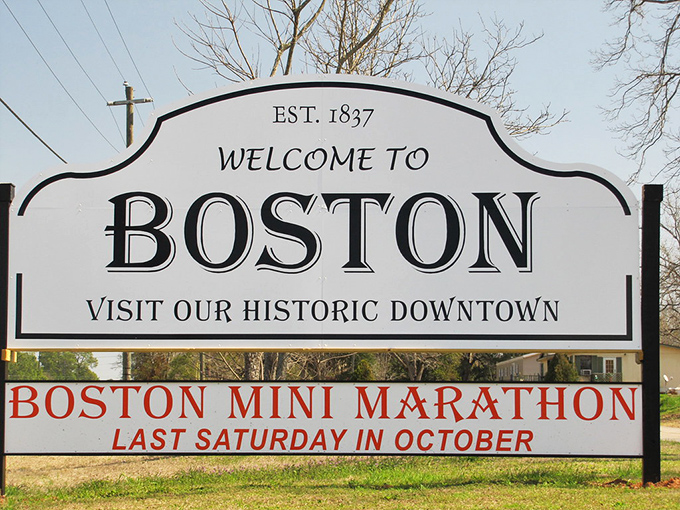 This welcome sign doesn't just mark a boundary&mdash;it announces you've arrived somewhere special, where marathons and history coexist in perfect small-town harmony.