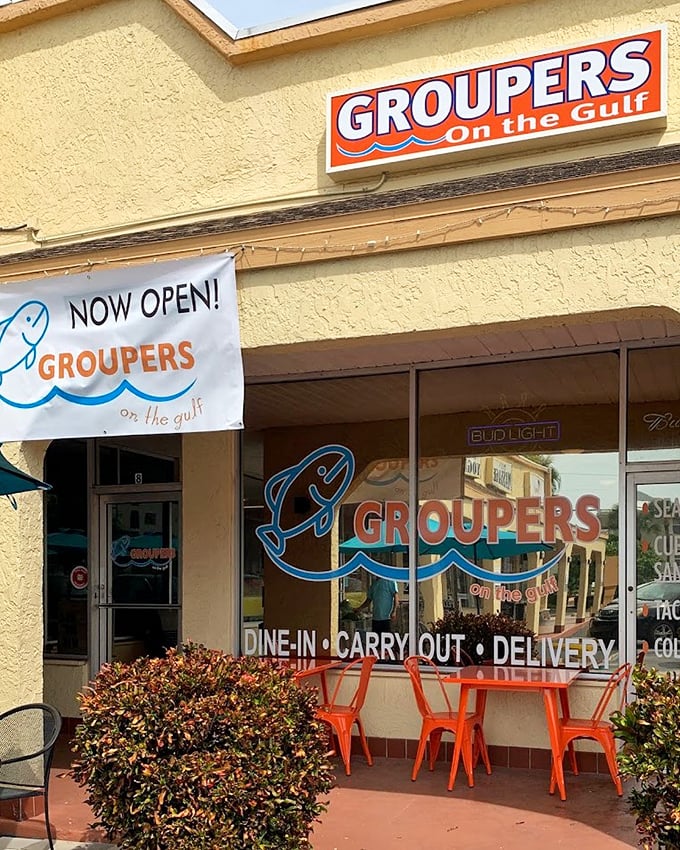 Groupers on the Gulf's sunny yellow building is like a beacon of hope for hungry seafood lovers.
