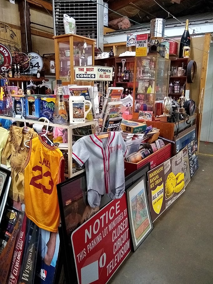 Jamie's Flea Market&mdash;where sports memorabilia and vintage signs compete for attention in a collector's paradise.