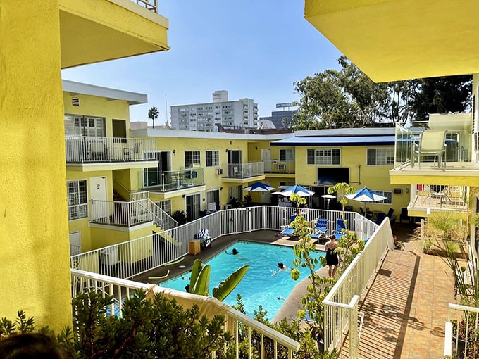 Poolside paradise! This Los Angeles hideaway may not look like a medieval fortress, but its magical service makes guests feel like royalty.