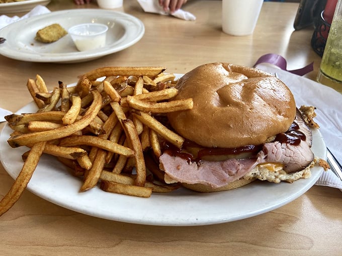 The Aloha Chicken Sandwich brings a taste of island life to landlocked Ohio. That golden-fried chicken practically glows with delicious promise.
