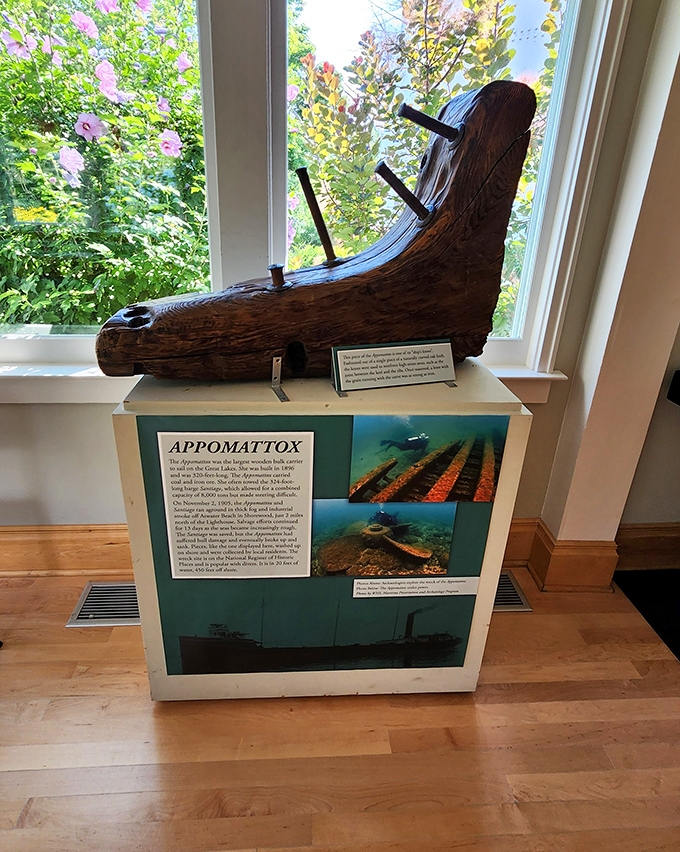 The Appomattox exhibit showcases Great Lakes shipwrecks, proving that even lakes can have dramatic maritime stories.