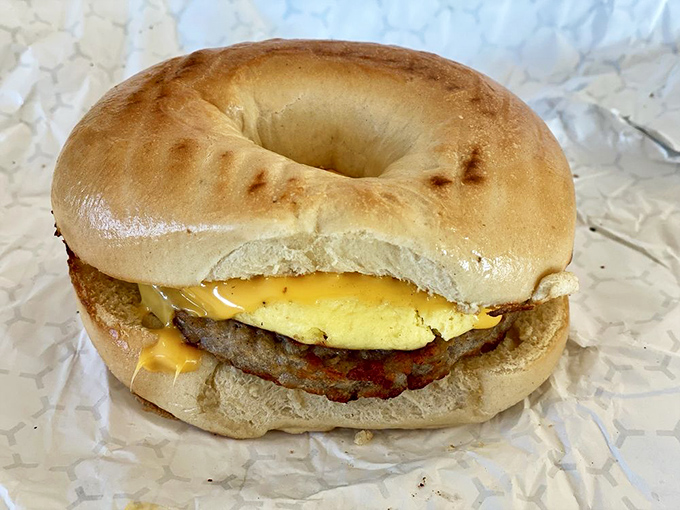 The breakfast sandwich that answers the eternal question: "Why choose between bagels and breakfast when you can have both?"