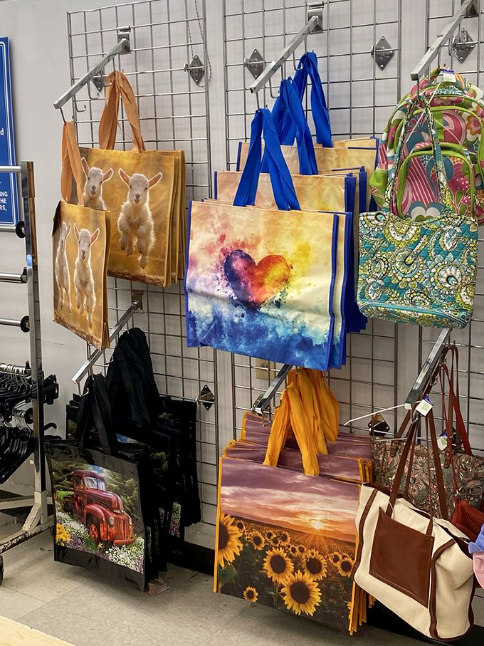 Tote-ally amazing selection of reusable bags! From lamb-adorned carryalls to sunset scenes, these practical purchases add personality to grocery runs.