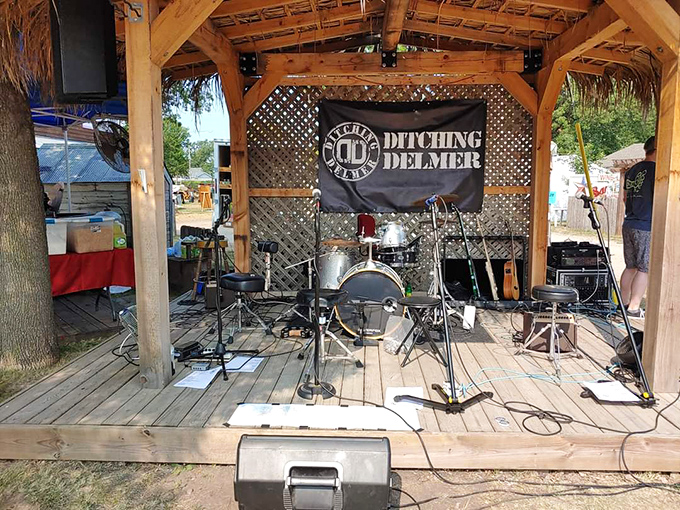 Flea market soundtrack. The "Ditching Delmer" band setup promises live tunes to accompany your treasure hunting, because every great find deserves a theme song.