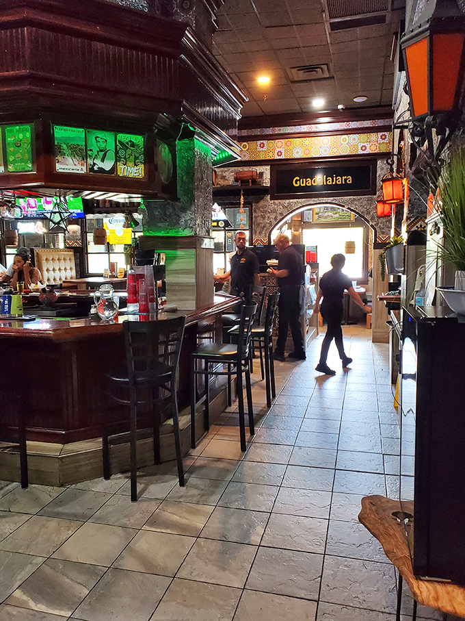 Where magic happens &ndash; the bar area glows with green light, like entering a portal to Guadalajara without the airfare.