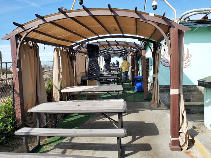 The covered outdoor seating area feels like the deck of a particularly delicious ship that thankfully never leaves port.