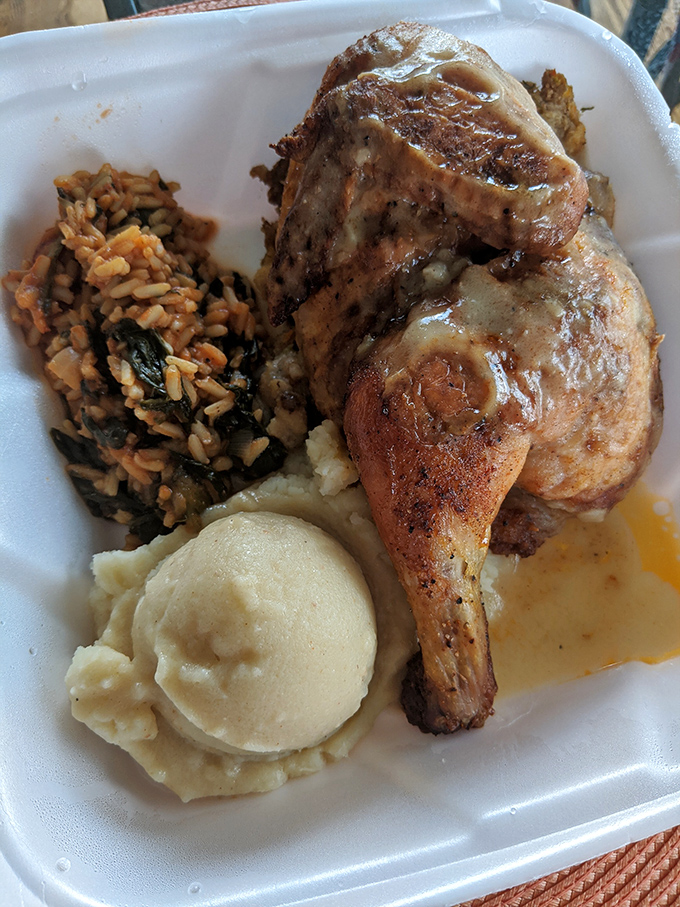 This isn't just chicken&mdash;it's a testament to simple food done right. The mashed potatoes stand at attention, ready for their gravy bath.