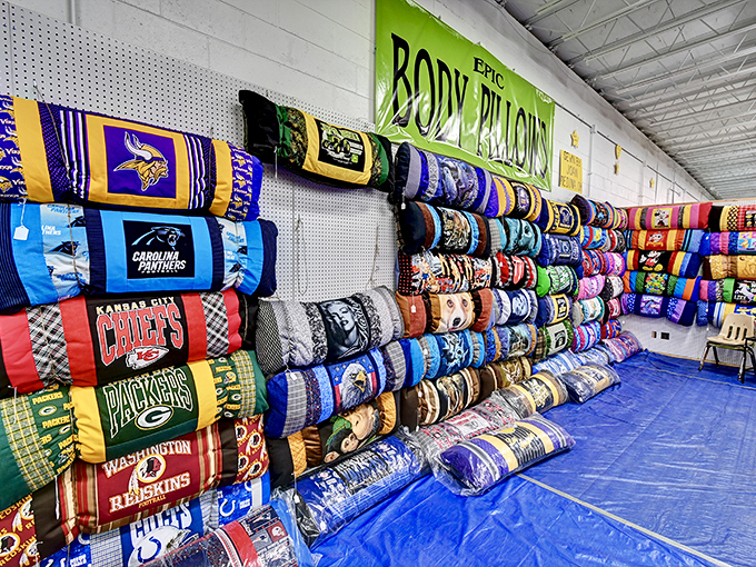 Sports fans find their tribe among these team-themed blankets and pillows. Even Browns supporters can find comfort here.