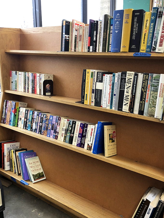 Bookworm bonanza! Literary treasures line these shelves, offering everything from bestsellers to obscure titles&mdash;intellectual d&eacute;cor that feeds both mind and soul for pocket change. 